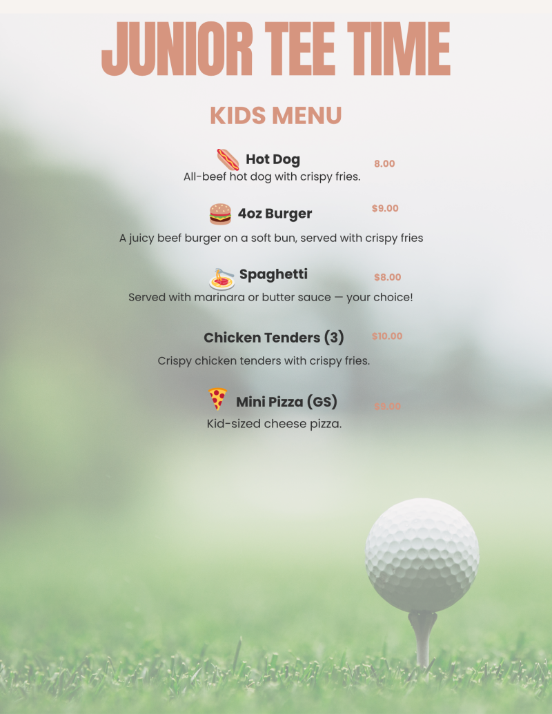 restuarant menu page - Tupper Lake Golf Course